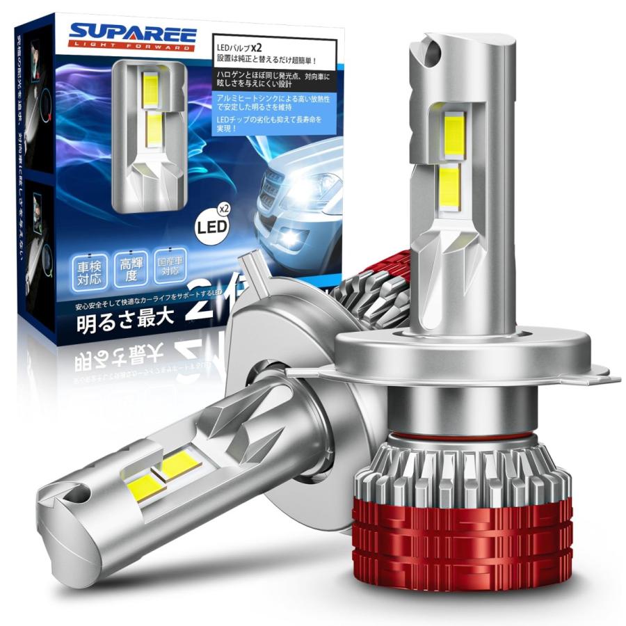 Size:H4_Color:ホワイト SUPAREE h4 led ヘッドライト 爆光 車検対応 hi/lo 10倍明るさアップ 45W*2 4重放熱システム 6500K ホワイト 高輝度 ...