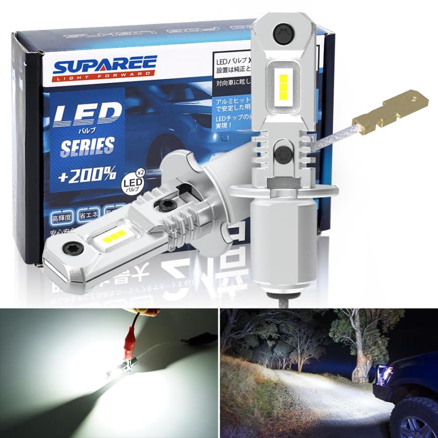 Size:H3 LED ホワイト SUPAREE h3 led フォグランプ 爆光 24v ショート バルブ 6500K 1200lm 12V/24V車検対応 CSPチップ搭載 両面発光 高輝 ...