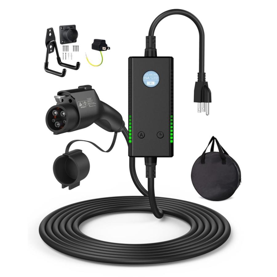 Qkcabo 電気自動車 充電ケーブル SAE J1772 EV充電器 100V-240V 8A/10A/13A/15A ポータブルEV充電器4つ電流モード切替可能 長7.6メートル ...