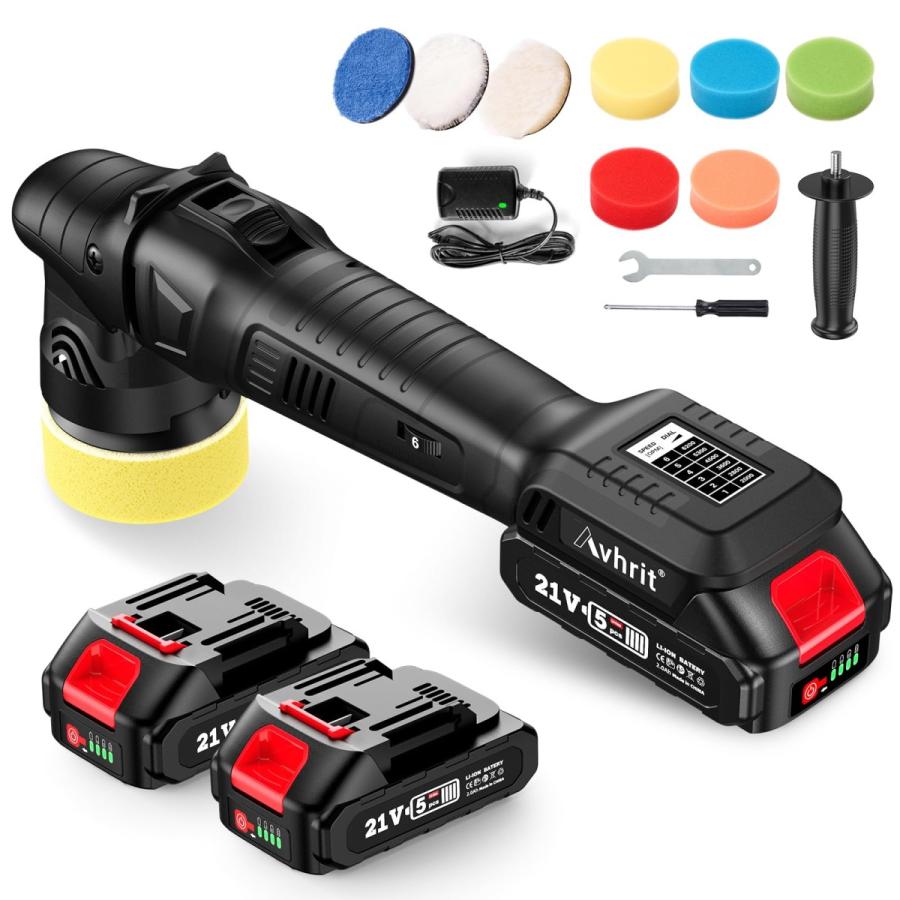Model:CP7B00128JP 【2025新型】Avhrit 電動ポリッシャー 車用ミニポリッシャー コードレスポリッシャー 充電式 ダブルアクション 75mm 小型 バッテリー2個付属 ...