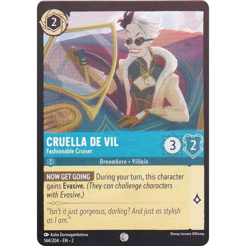 【FOIL】ディズニー ロルカナ 144/204・EN・2 Cruella De Vil - Fashionable Cruiser (C コモン) Disney LORCANA Rise ...