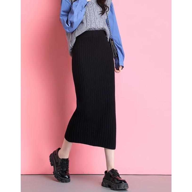 ニットスカート ロング レディース ボトムス タイト スカート シンプル カジュアル 通勤服 ウエストゴム 秋冬 ハイウエスト リブニット ...