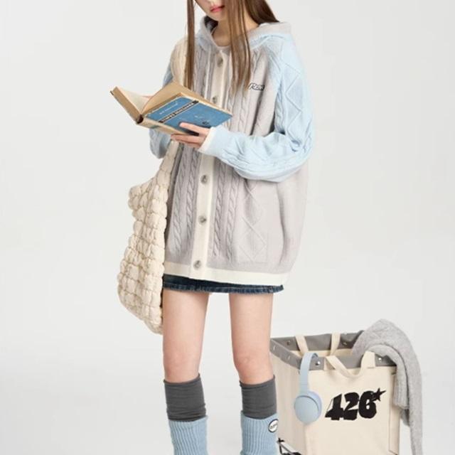 【F426/エフ426】フード付き カーディガン ニット セーター レディース 長袖 ゆったり ワンポイント アウター 春 秋 ユニセックス シンプル カジュアル : パーティードレス通販 ...