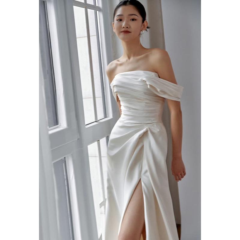 ワンショルダー ウェディングドレス 大きいサイズ 3L 4L 小さいサイズ 二次会 シンプル オフショルダー セクシー 前撮り フォトウェディング : パーティードレス通販Leap - 通販 ...