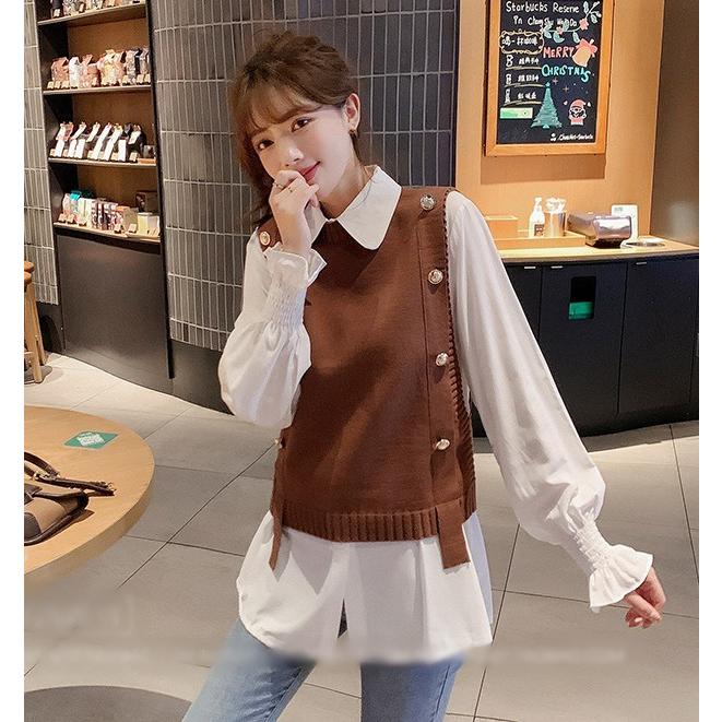 アンサンブルニット シャツブラウス ニットベスト セット レディース