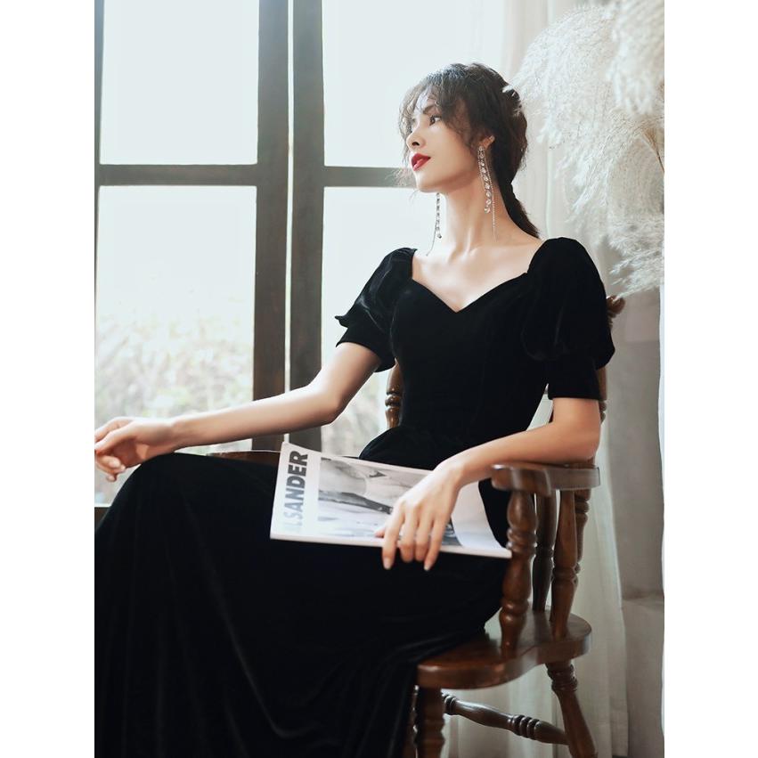 パーティードレス ロング 結婚式 お呼ばれドレス 黒 ロングドレス 演奏