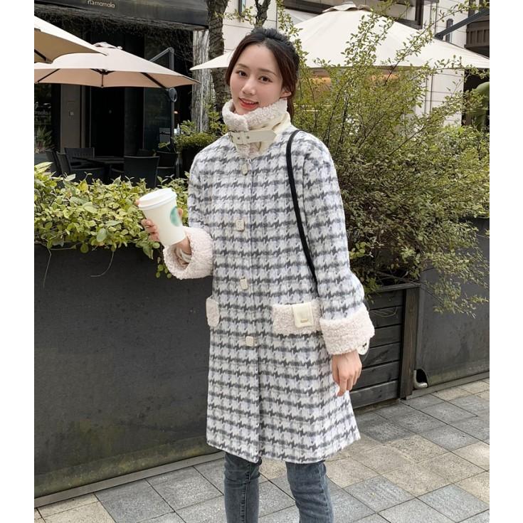 ボア襟 千鳥格子 コート レディース アウター 冬 ステンカラー ボア襟 千鳥格子 コート レディース アウター 冬 ステンカラー