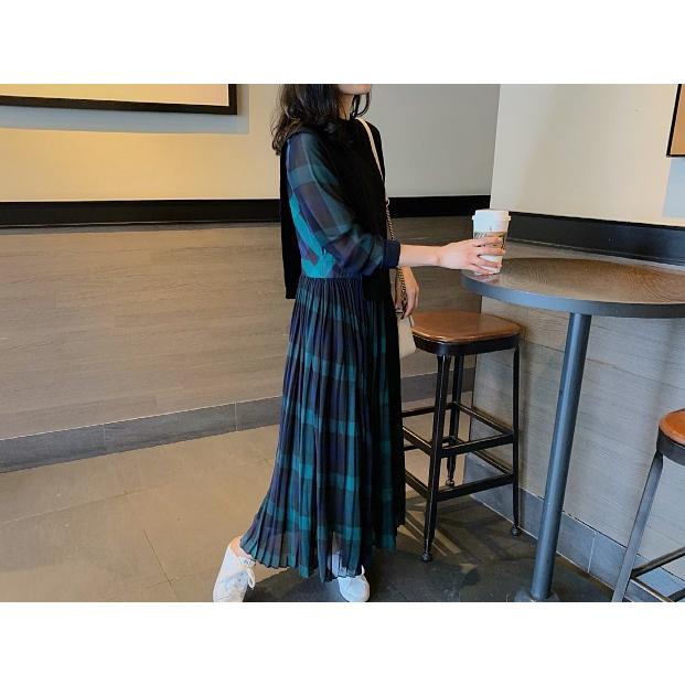 レイヤード風ワンピース 切り替え ワンピース レディース ロング 長袖