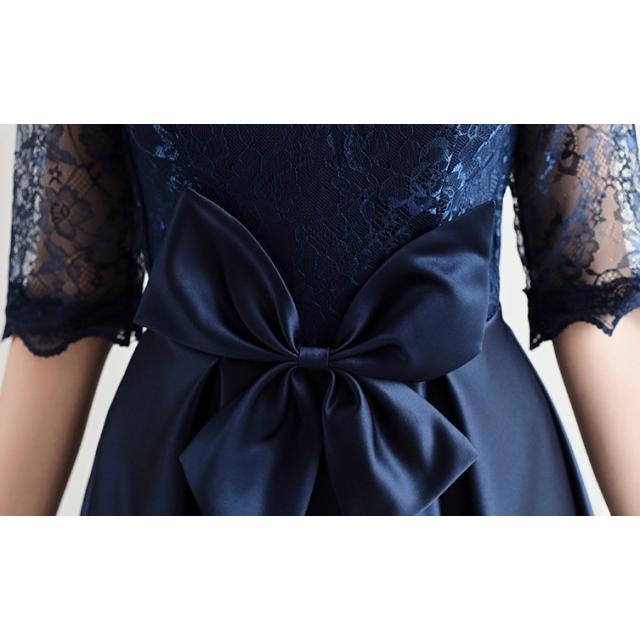 パーティードレス 結婚式 お呼ばれドレス 膝丈 袖あり 赤 黒 青