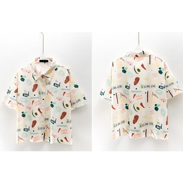 柄シャツ シャツ トップス レディース 半袖 シャツブラウス アロハシャツ カジュアル ゆったり 春夏 襟付きシャツ 総柄シャツ 韓国 可愛い 柄シャツ シャツ トップス レディース 半袖 シャツブラウス アロハ