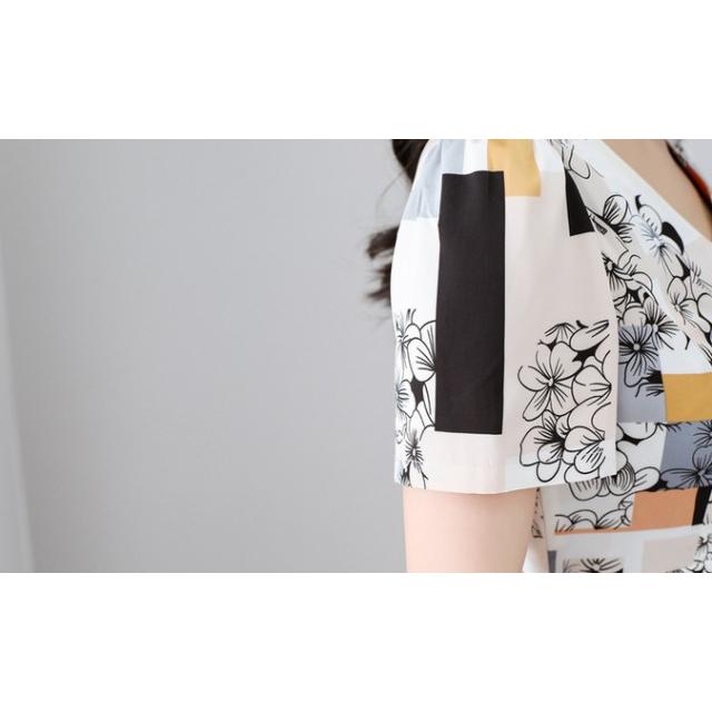 ワンピース レディース 花柄 きれいめ 春 夏 膝下 Vネック 半袖 ミディアムワンピース Aラインワンピース ウエストリボン 大きいサイズ 3L 4L 5L 白 黒 赤 :SSK0194 ...