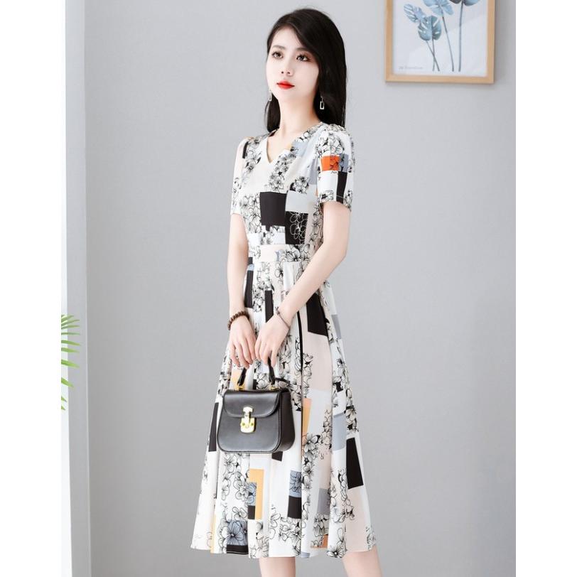 ワンピース レディース 花柄 きれいめ 春 夏 膝下 Vネック 半袖 ミディアムワンピース Aラインワンピース ウエストリボン 大きいサイズ 3L 4L 5L 白 黒 赤 :SSK0194 ...