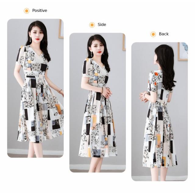 ワンピース レディース 花柄 きれいめ 春 夏 膝下 Vネック 半袖 ミディアムワンピース Aラインワンピース ウエストリボン 大きいサイズ 3L 4L 5L 白 黒 赤 :SSK0194 ...