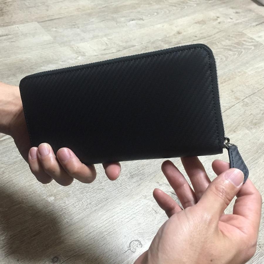 長財布 メンズ レディース ラウンドファスナー ブランド 本革 Gallery+ カーボン財布 カーボンレザー 本革 ラウンドジップ ...