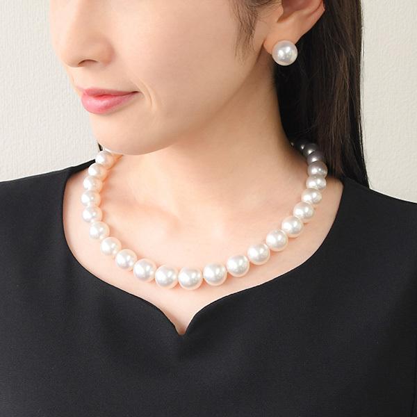 K14WG 15mm 白蝶真珠 ネックレス ピアス/イヤリング セット 鑑別 K14WG 15mm 白蝶真珠 ネックレス ピアス/イヤリング セット 鑑別