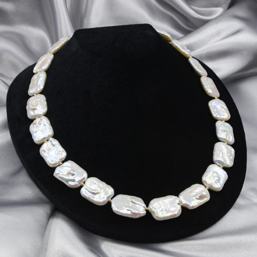 ホワイト レクタングル パール 淡水真珠 ネックレス オーロラのように浮かぶシャボン玉カラー スクエア バロック KA59 : ルコリエ ...