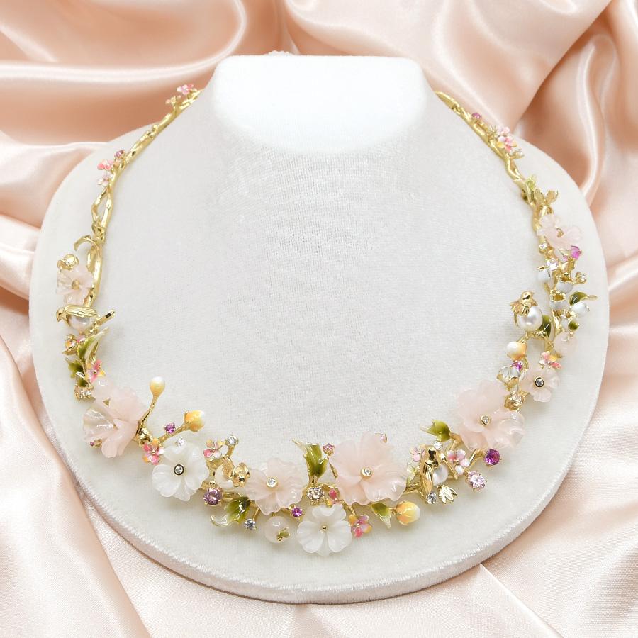 ピンクフラワー スプリングガーデン ネックレス 満開のお花と小鳥 KA18 : ルコリエYahoo!店 - 通販 - Yahoo!ショッピング