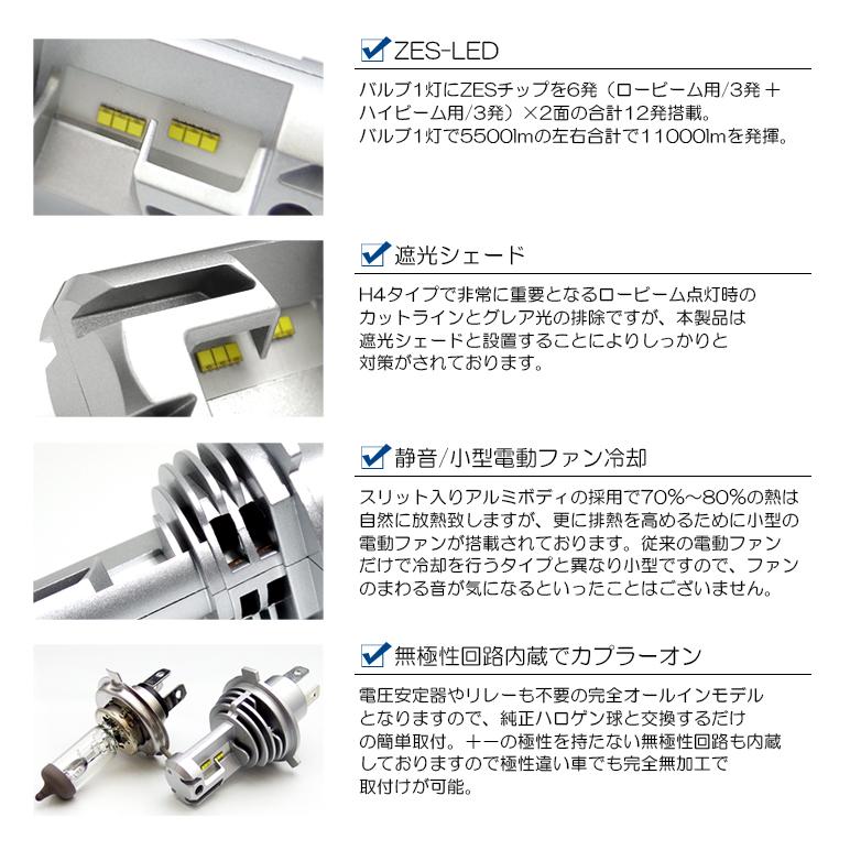 S402M/S412M タウンエース バン LED ヘッドライト H4 Hi/Low 切換 55W ZES 11000ルーメン リフレクター拡散照射 6500K/ホワイト :55W-ZE-H4 ...