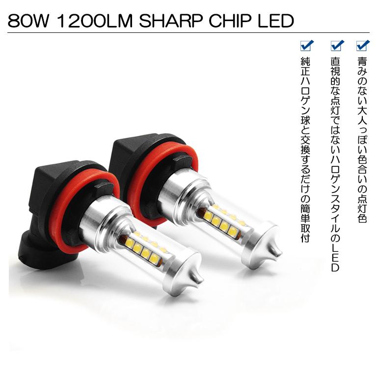 E51系 前期/後期 エルグランド タイプV/VG/ライダー含む LED フォグランプ H11 80W SHARP製チップ搭載 ハロゲン球スタイル 1200ルーメン 5500K/白 車検対応 ...