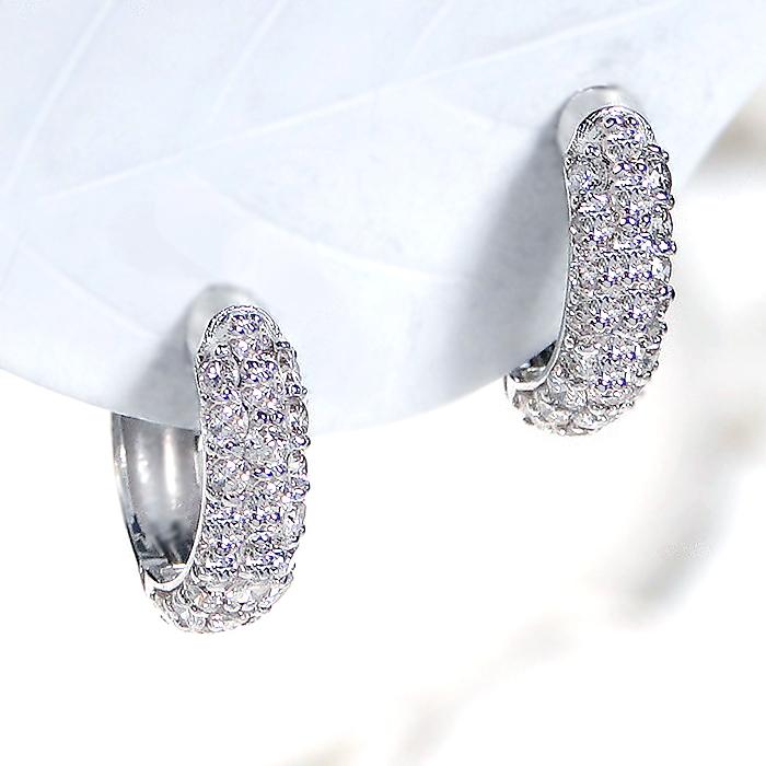 K18WG ダイヤモンド 0.4ct 中折れ フープ ピアス 送料無料 18金 ホワイトゴールド 簡単装着 キャッチレス プレゼント k18 小さめ パヴェ pave ALH-0536 ...