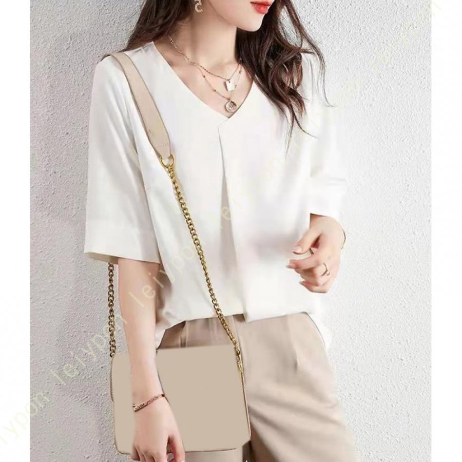 ブラウス レディース 半袖 トップス シフォン シャツ カットソー 五分袖 レディースファッション きれいめ ふんわり 白 通勤 20代 30代 40代 ワンピスター : leiypon ...