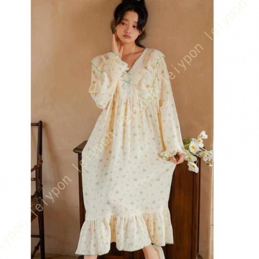 ネグリジェ ルームウェア パジャマ ナイトドレス レース ワンピース aライン シンプル 無地 ふんわり リラックスウェア レディース ロング プリンセス お姫様 : 5ft-7l3-tnrh ...