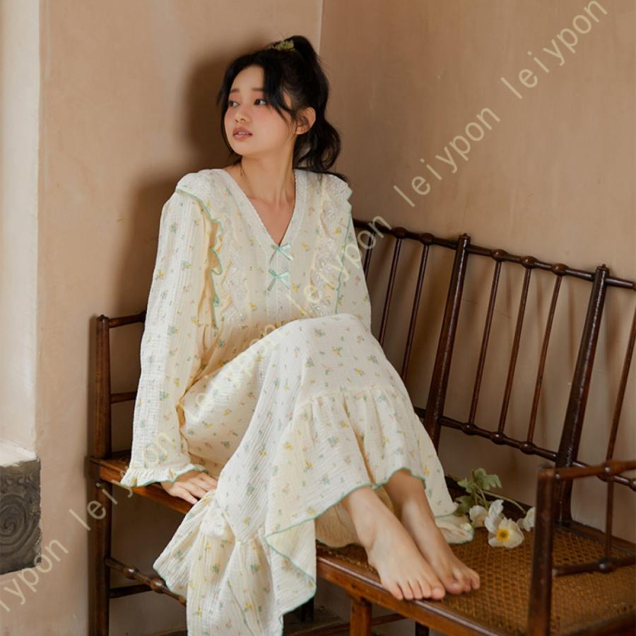 ネグリジェ ルームウェア パジャマ ナイトドレス レース ワンピース aライン シンプル 無地 ふんわり リラックスウェア レディース ロング プリンセス お姫様 : 5ft-7l3-tnrh ...