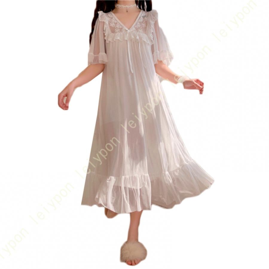 お姫系ロングワンピースパジャマ ゆったり大きめ可愛いネグリジェ レースルームウエア ワンピース部屋着 肌触り良いライトウエア ピンク 白 ブルーワンピース : 5ft-7l3-tpcp ...