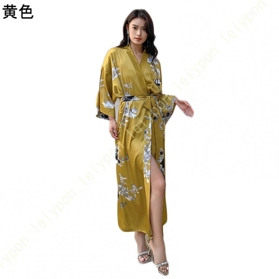 女性用バスロープガウン 浴衣風パジャマレディスルームウェア 花柄サテン生地 シルクのような肌触り お風呂上がり ショート 部屋着 快適 柔らかい 肌に優しい : 5ft-7l3-tzrc ...