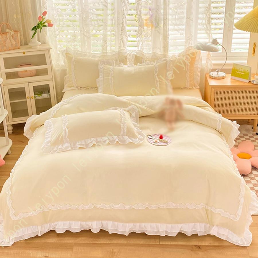 姫系 寝具カバーセット ベッドスカート 掛布団カバー シングル 洗える 綿 リボン付き レースフリル ロマンチック おしゃれ 布団カバー ダブル ファスナー仕様 : 679-k9y-dih7 ...