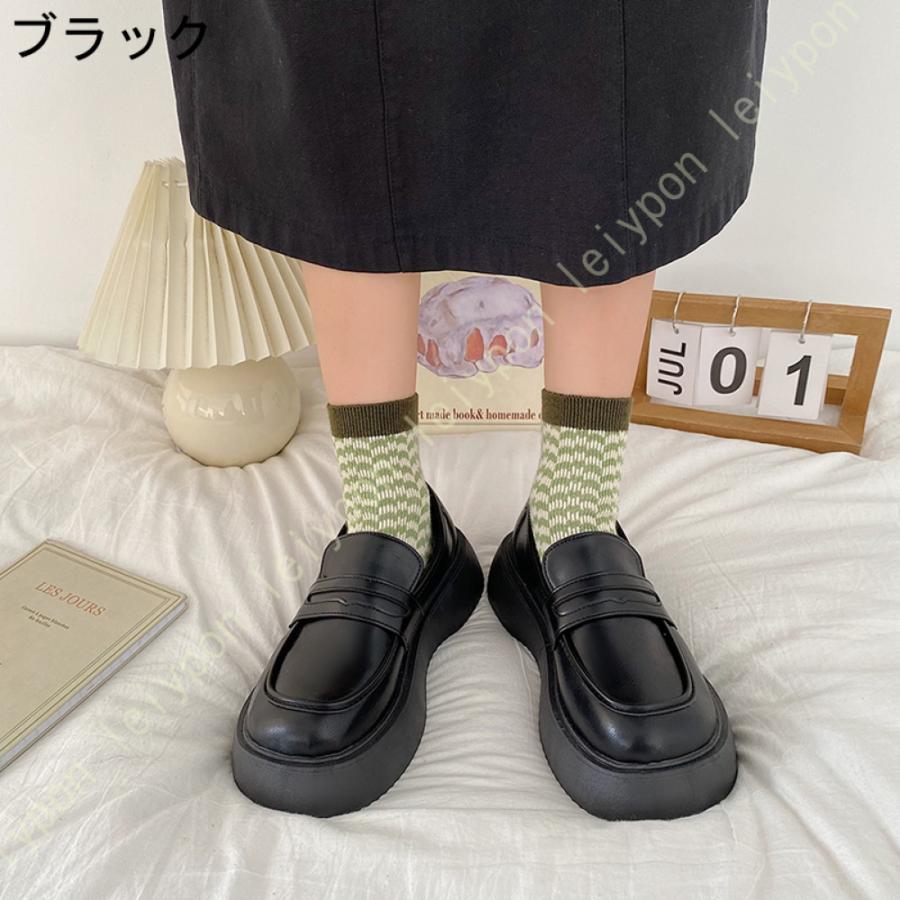 厚底 ローファー スリッポン ヒール 高さ5cm 学生靴 通勤 スクール 通学 靴 フラット レディース 学生ローファー ローヒール おでこ靴 歩きやすい 柔らかい : leiypon ...