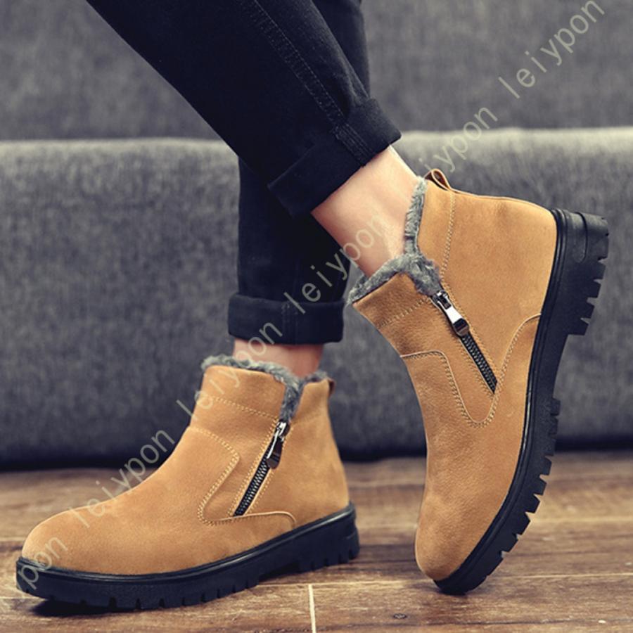 スノーシューズ メンズ スノーブーツ 防寒靴 防寒 サイドジップ 靴 ウィンターブーツ 冬靴 雪靴 裏起毛 防滑 厚底 カジュアル ボア 保暖 フラット :ane-ryk-NX410 ...