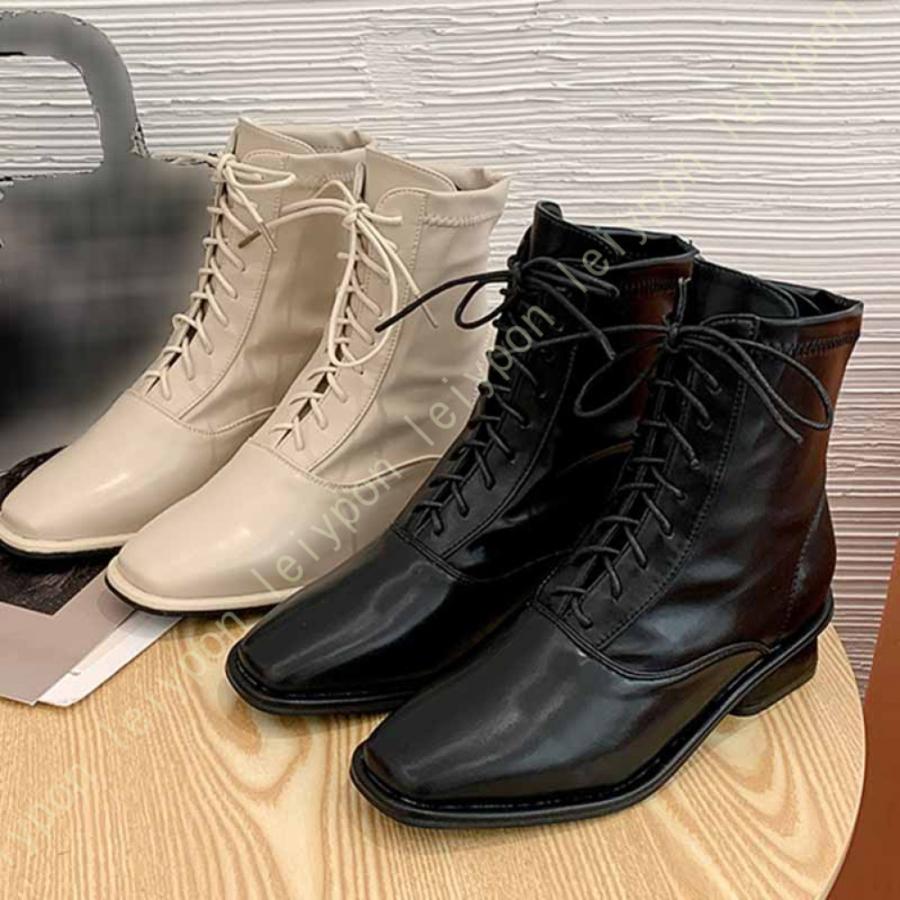 ブーツ 袴用 編み上げ 後ろファスナー ショート レディース ショートブーツ レースアップ 黒 スクエアヒール太ヒール ファスナー付 レースアップブーツ 袴 cm :ane-ryk ...