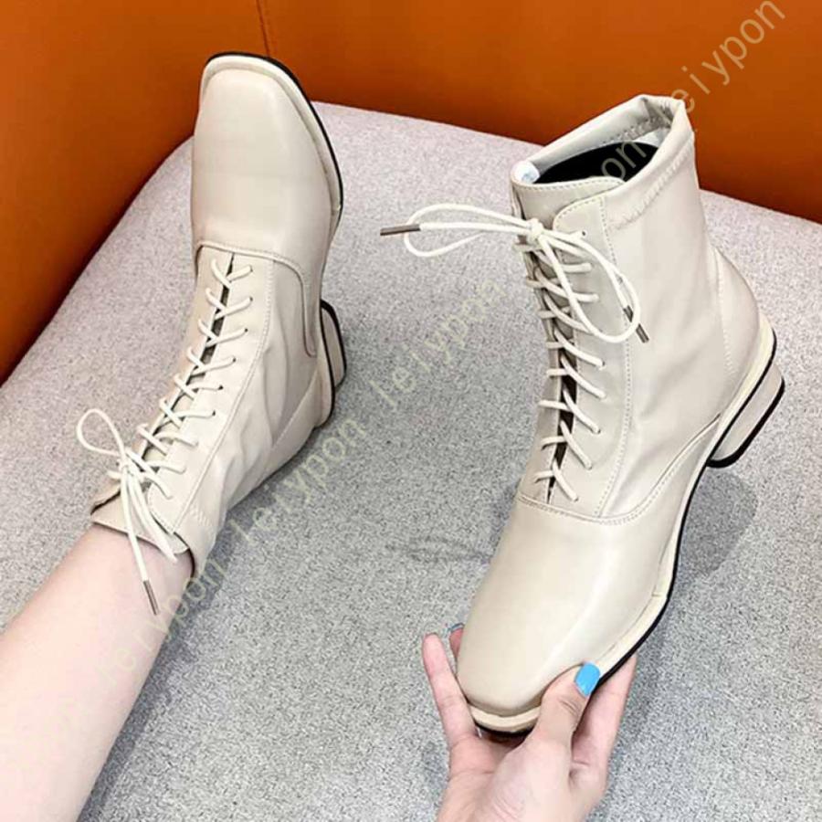 ブーツ 袴用 編み上げ 後ろファスナー ショート レディース ショートブーツ レースアップ 黒 スクエアヒール太ヒール ファスナー付 レースアップブーツ 袴 cm :ane-ryk ...