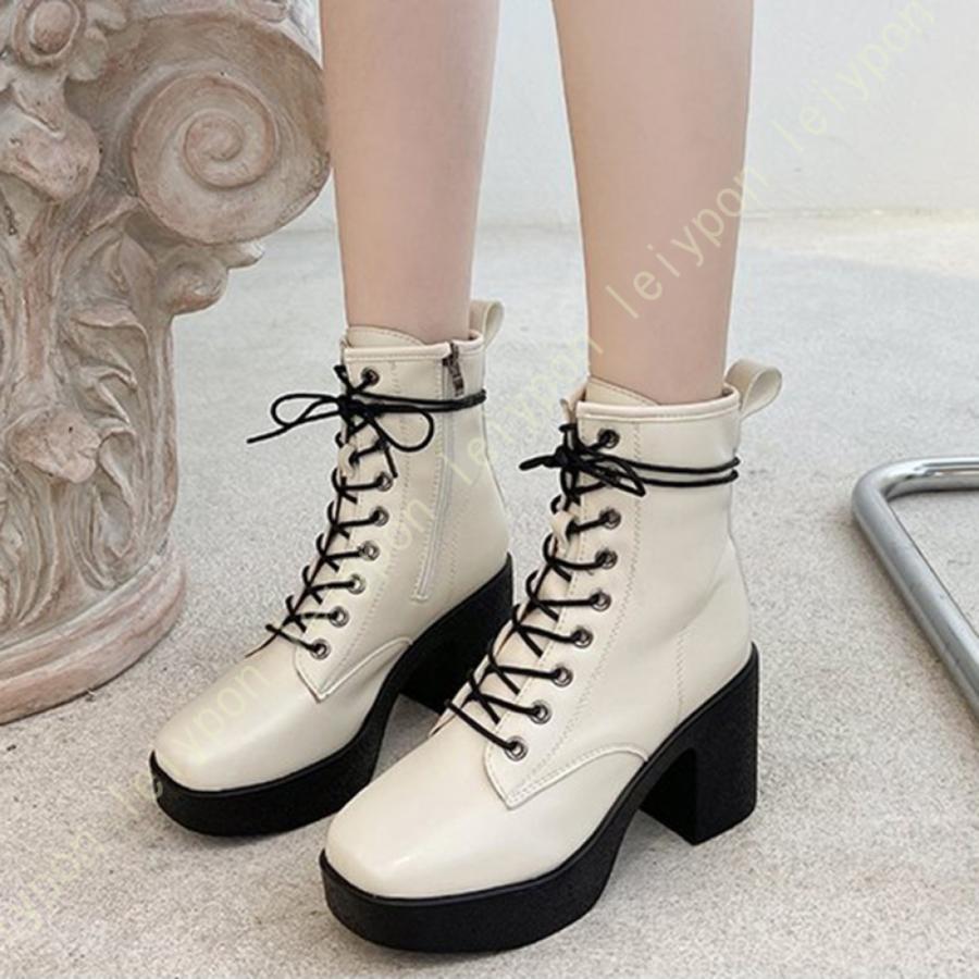 ブーツ レディース ショートブーツ 編み上げブーツ ショート 軽量 編み上げ レースアップ 袴 ブーツ ひも 靴 厚底 大きいサイズ ブラック疲れない ベルト 黒 : ane-ryk ...