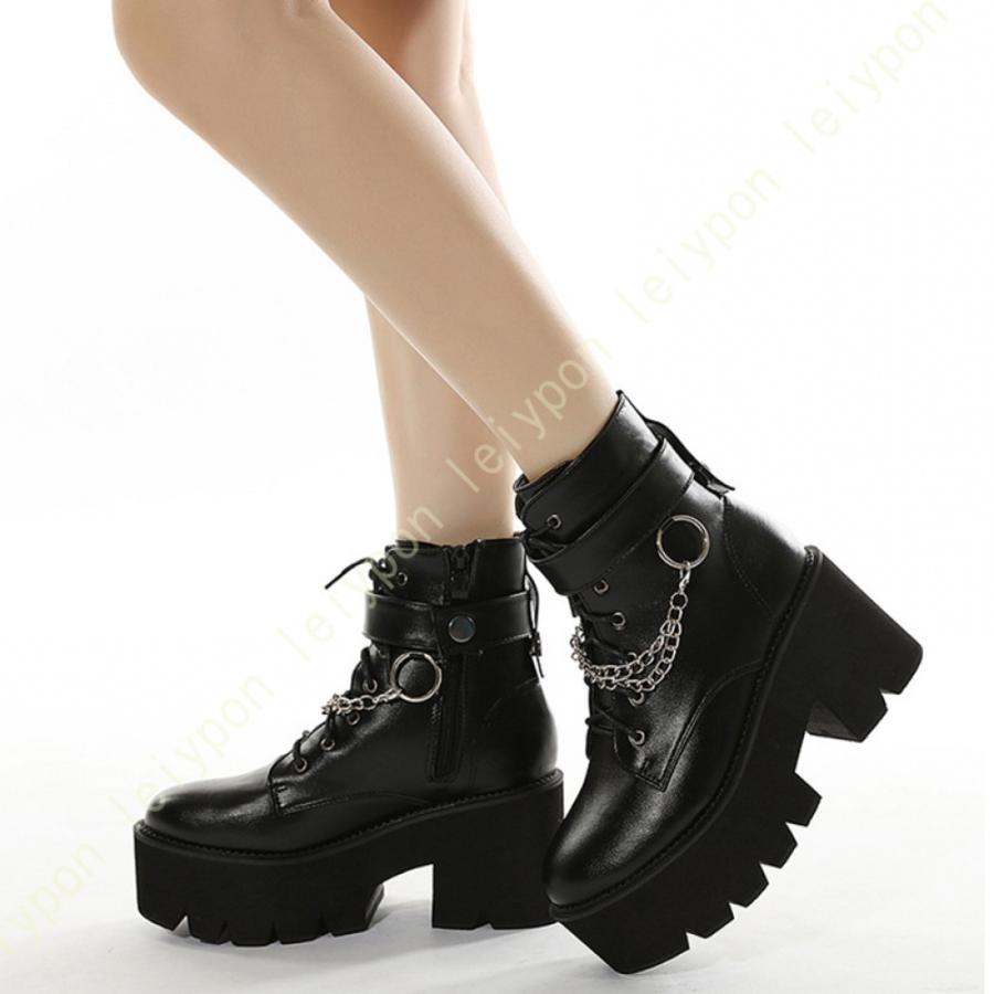 ショートブーツ レースアップブーツ サイドジッパー付き コスプレ ショートブーツ レディース ブーツ 編み上げ レースアップブーツ ハイヒール 編み上げブーツ :ane-ryk-XZ1325 ...