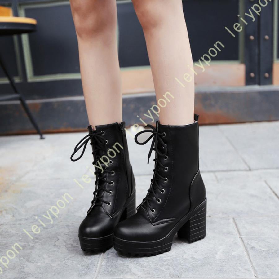 レディース レースアップブーツ 本革調 太めヒール 編み上げブーツ ショートブーツ マーティンブーツ 幅広 甲高 ハイヒール 疲れない 歩きやすい 柔らか素材 : ane-ryk-xz148 ...