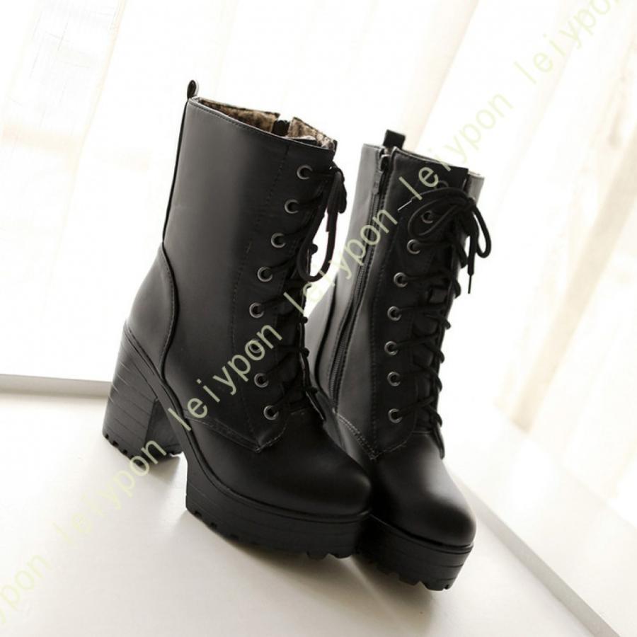 レディース レースアップブーツ 本革調 太めヒール 編み上げブーツ ショートブーツ マーティンブーツ 幅広 甲高 ハイヒール 疲れない 歩きやすい 柔らか素材 : ane-ryk-xz148 ...