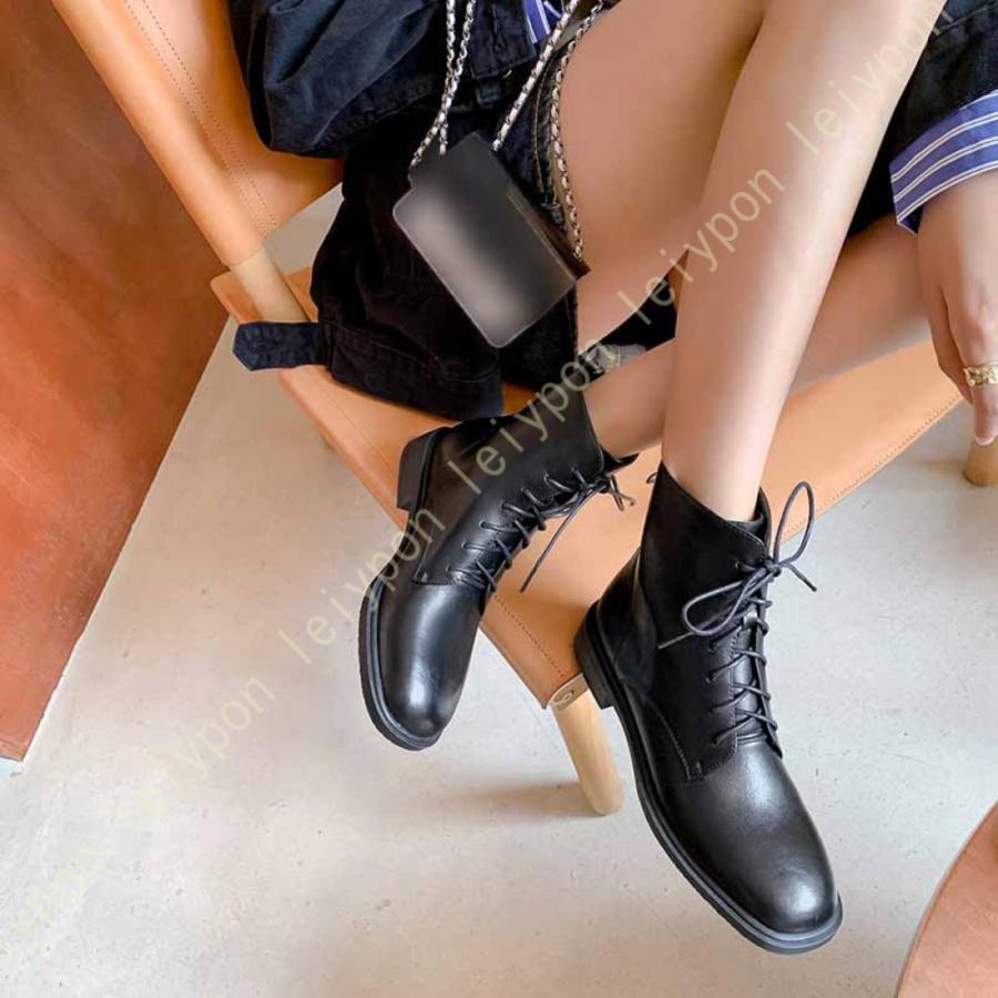 レースアップブーツ ブーツ ショートブーツ レディース 編み上げブーツ 編み上げ ミドルブーツ ショート レースアップ 幅広 甲高 ローヒール ワイズ 3E 靴 黒 : leiypon ...