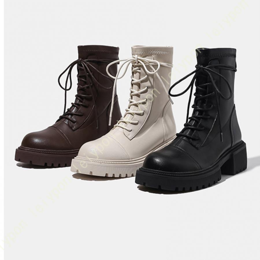 ショートブーツ 編み上げ マーティンブーツ 厚底 レディース アンクルブーツ レースアップ カッコイイ ジッパー付き ラウンドトゥ オシャレ ダブルベルト 無地 : ane-ryk ...