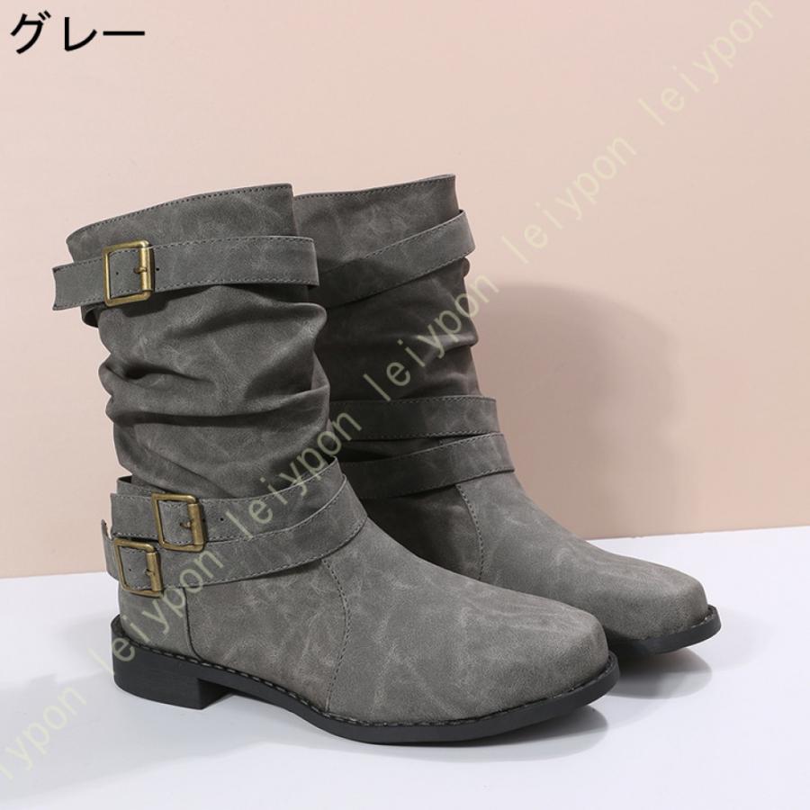 ブーツ レディース エンジニアブーツ ショートブーツ ワークブーツ ミドルブーツ くしゅくしゅ ミドル丈 ショートブーツ おしゃれ 美脚 脚長 ローヒール 2.8cm :ane-ryk ...