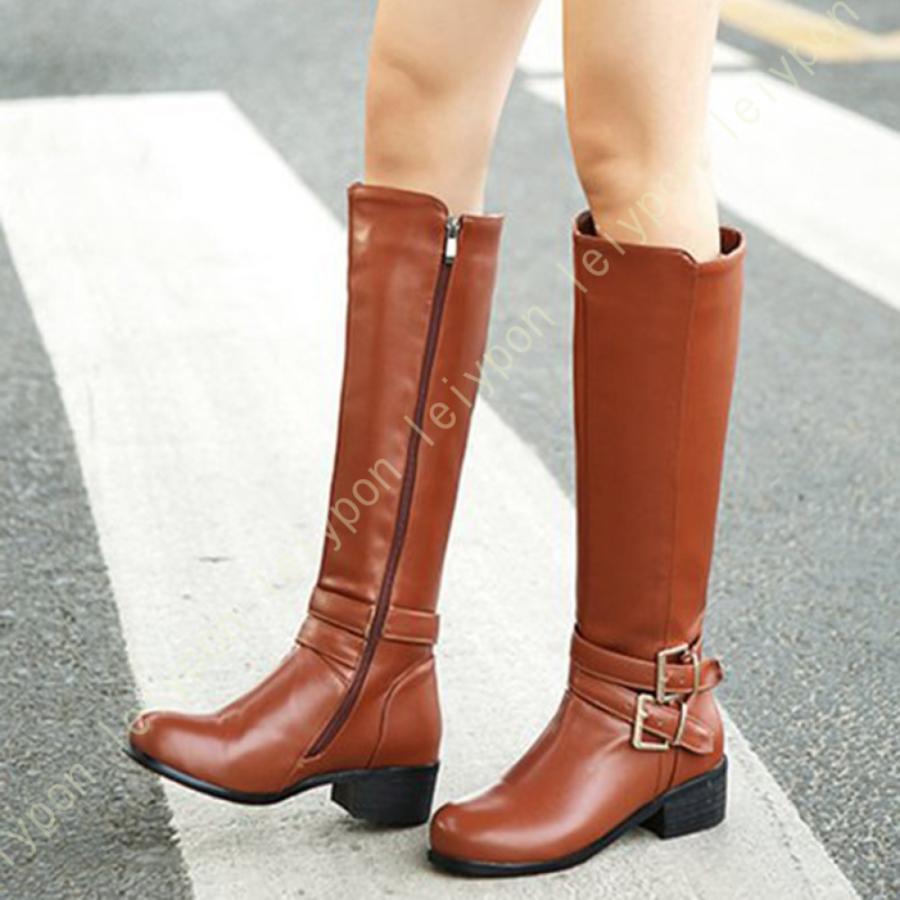 ロングブーツ ロング丈 レディース チャンキーヒール シンプル 美脚 サイドベルト サイドジップ ローヒール ジョッキーブーツ ロング エンジニアブーツ 黒 靴 : leiypon - 通販 ...