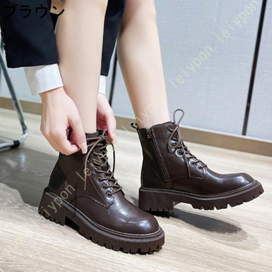 ショートブーツ マーチンブーツ レディース 本革調 サイドジップ編み上げ レースアップブーツ ローヒール イングランド風 アウトドア 美脚 かっこいい 雨雪 : leiypon - 通販 ...