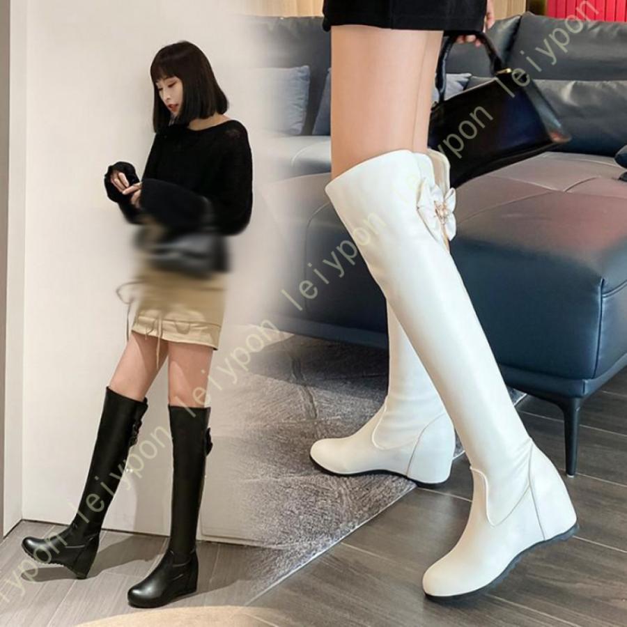 ニーハイブーツ レディース ハイヒール エンジニアブーツ 蝶結び ロング ブーツ シンプル ウェッジソール インヒール ストレッチブーツ お洒落 エレガント :ane-ryk-XZ2665 ...