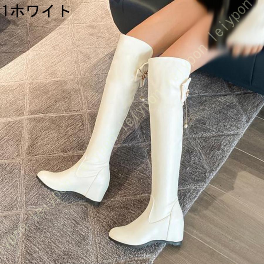 ニーハイブーツ レディース ハイヒール エンジニアブーツ 蝶結び ロング ブーツ シンプル ウェッジソール インヒール ストレッチブーツ お洒落 エレガント :ane-ryk-XZ2665 ...