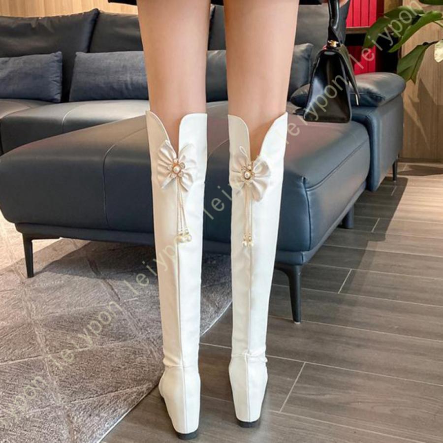 ニーハイブーツ レディース ハイヒール エンジニアブーツ 蝶結び ロング ブーツ シンプル ウェッジソール インヒール ストレッチブーツ お洒落 エレガント :ane-ryk-XZ2665 ...