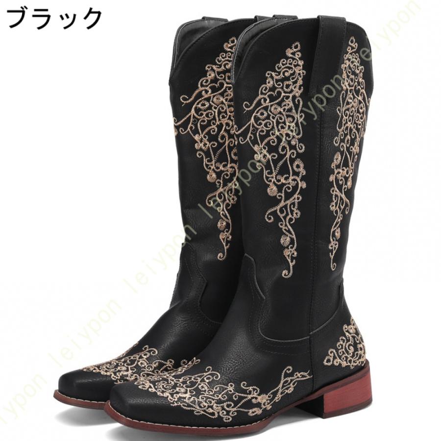 ウエスタンブーツ ウエスタン カントリーダンス カウボーイ 刺繍 ロングブーツ 女性用 本革調 茶色 カーキ ブラウン ラウンドトゥ ジョッキーブーツ : leiypon - 通販 ...