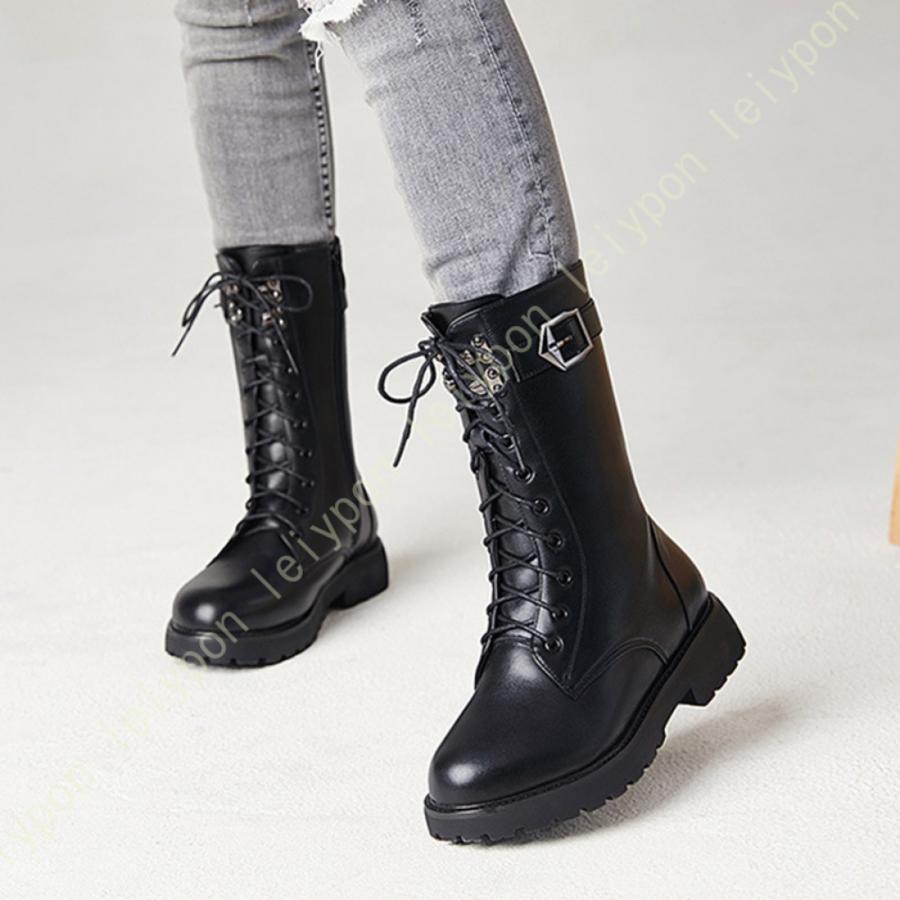 ミドルブーツ ショートブーツ レディース 編み上げ サイドジッパー ベルトバックル ローヒール おしゃれ 太ヒール 3cm 安定感 歩きやすい ジップアップ 裏起毛 :ane-ryk ...