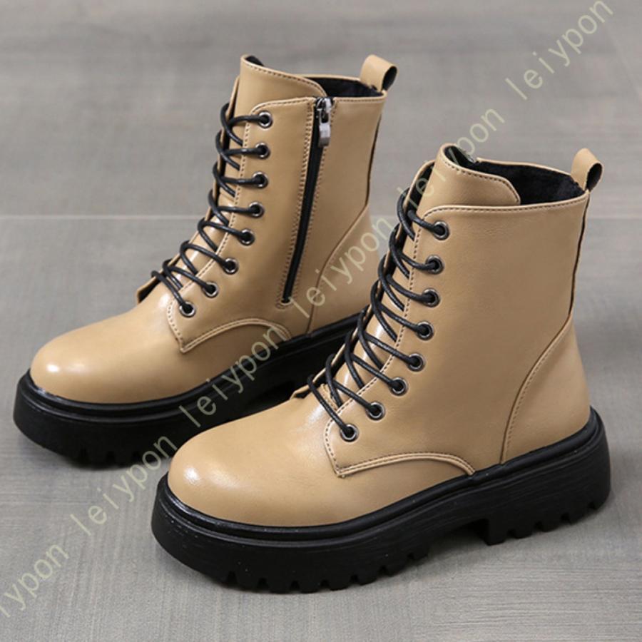 ショートブーツ レディース靴 レザー調 サイドジップ 編み上げブーツ 太ヒール 快適 歩きやすい ショートブーティー ラウンドトゥ ローカット おしゃれ 通勤 :ane-ryk-XZ2705 ...