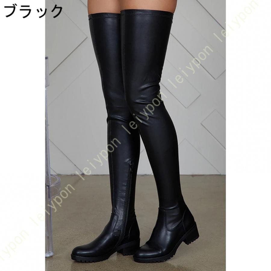 ニーハイブーツ ロングブーツ ニーハイ ブーツ ローヒール レディース 3cmヒール ブラック ストレッチブーツ 靴 美脚 レザー調 ゆったり 疲れにくい 可愛い 秋 :ane-ryk ...